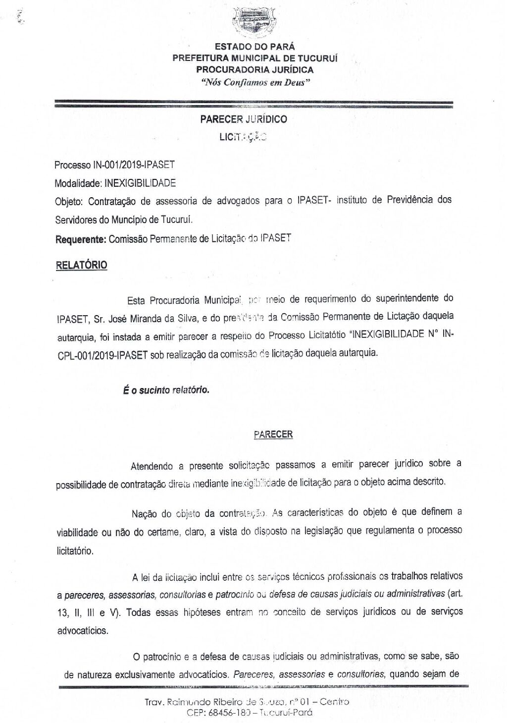 PARECER JURIDICO - IPASET - Instituto de Previdência do Município de ...